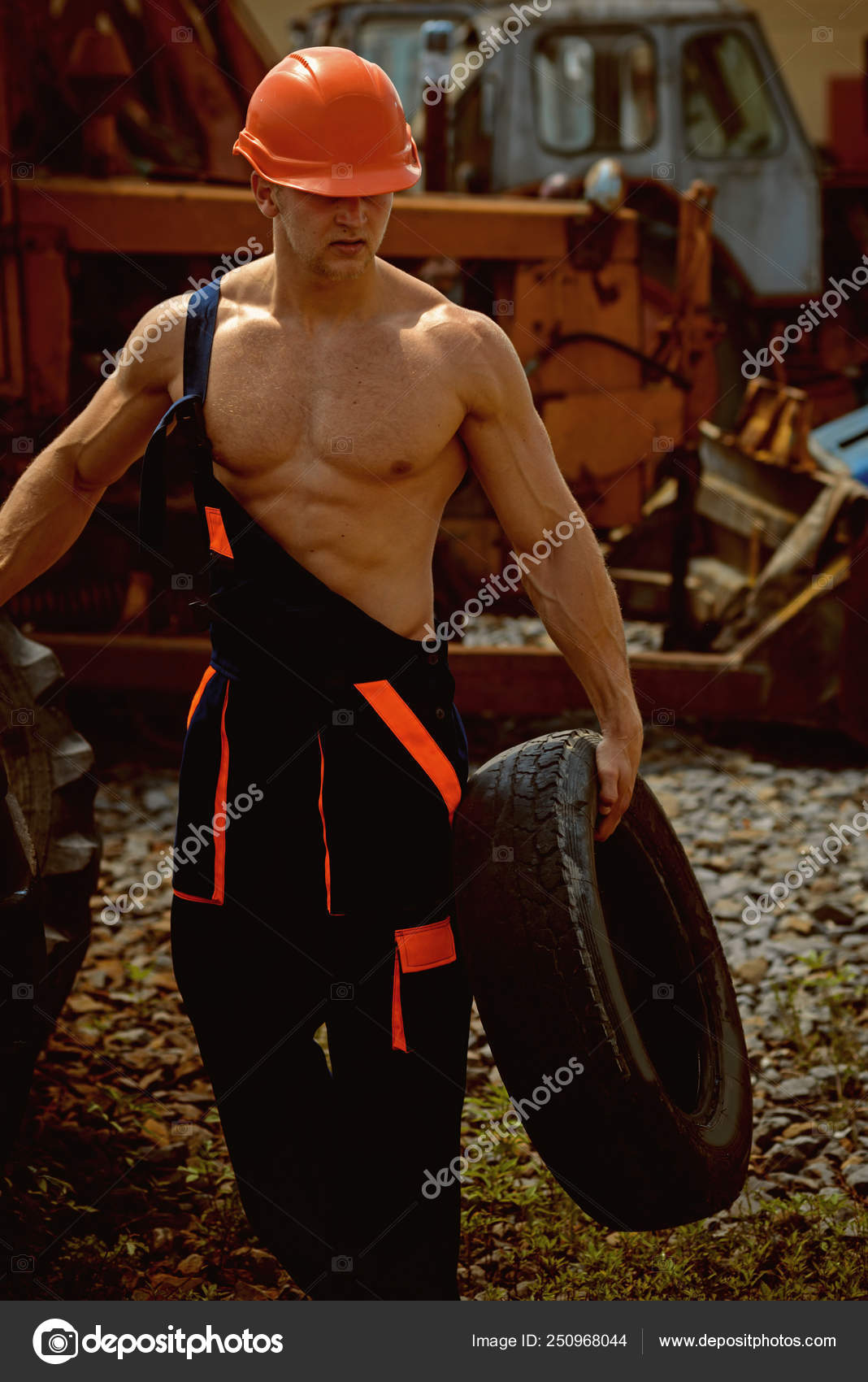 Workman concept. Workman carry wheel tire. Workman work in working ...