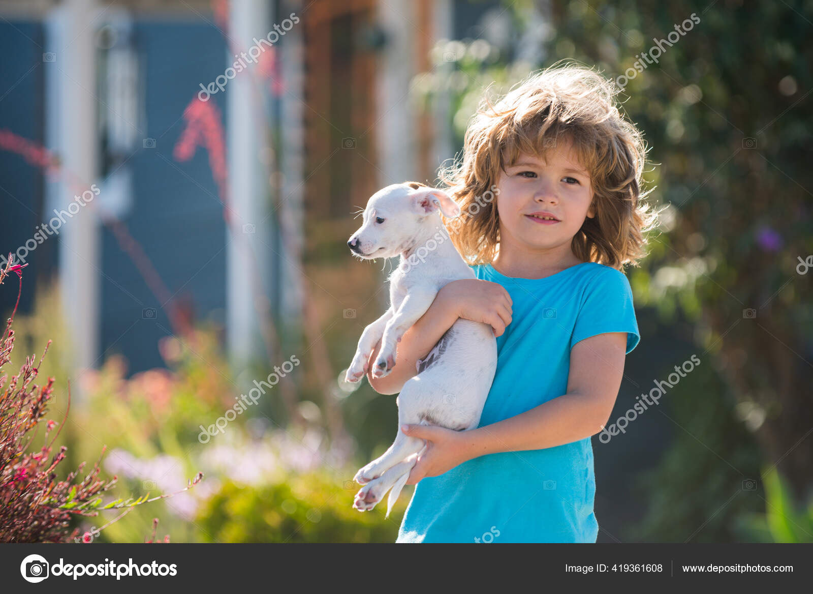 Cute kids boy hugging dog, hug friends. Stock Photo by ©Tverdohlib.com ...