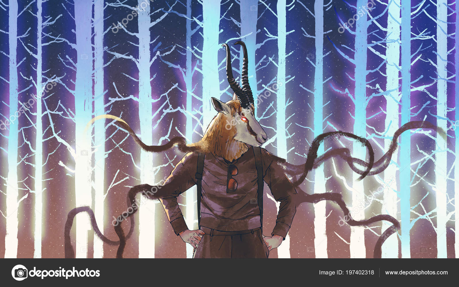 Human Springbok Head Standing Background Forest Digital Art Style ...