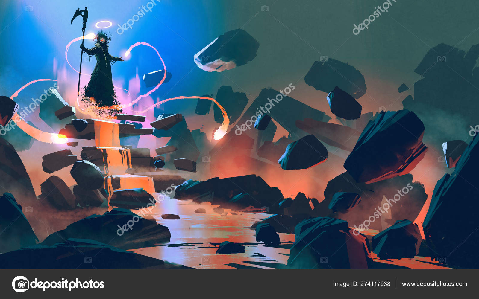 Death Floating His Magic Hell Digital Art Style Illustration Painting ...
