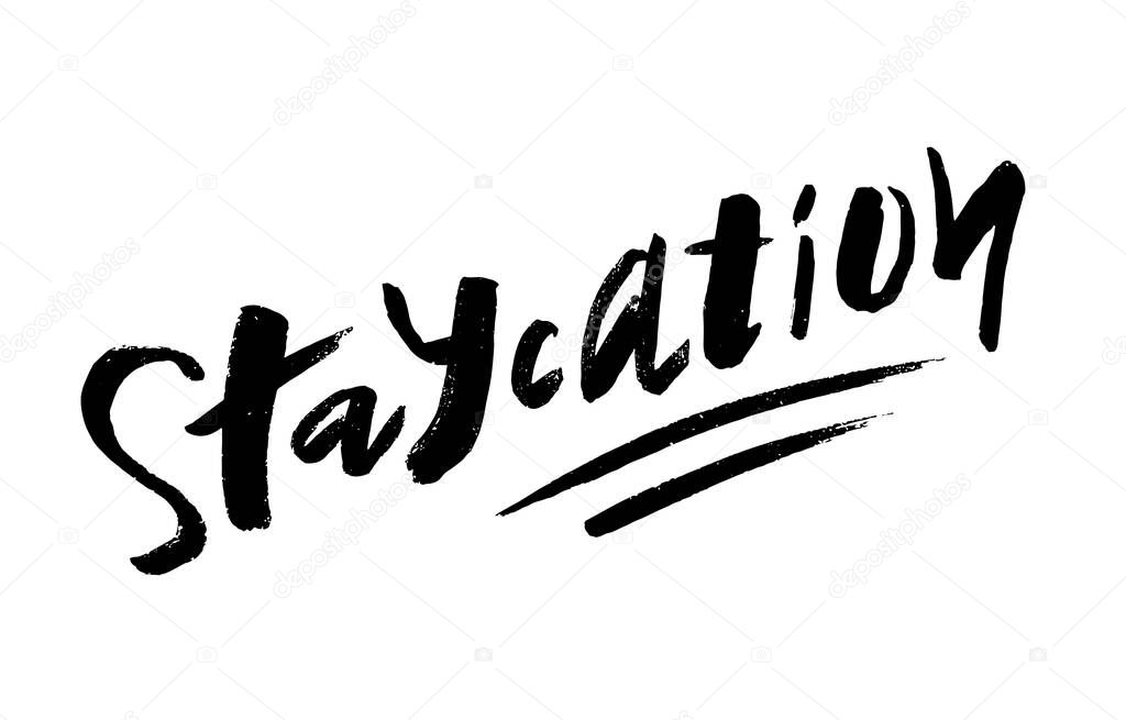 Staycation vector ilustración para tarjeta, anuncio, logotipo, fondo ...