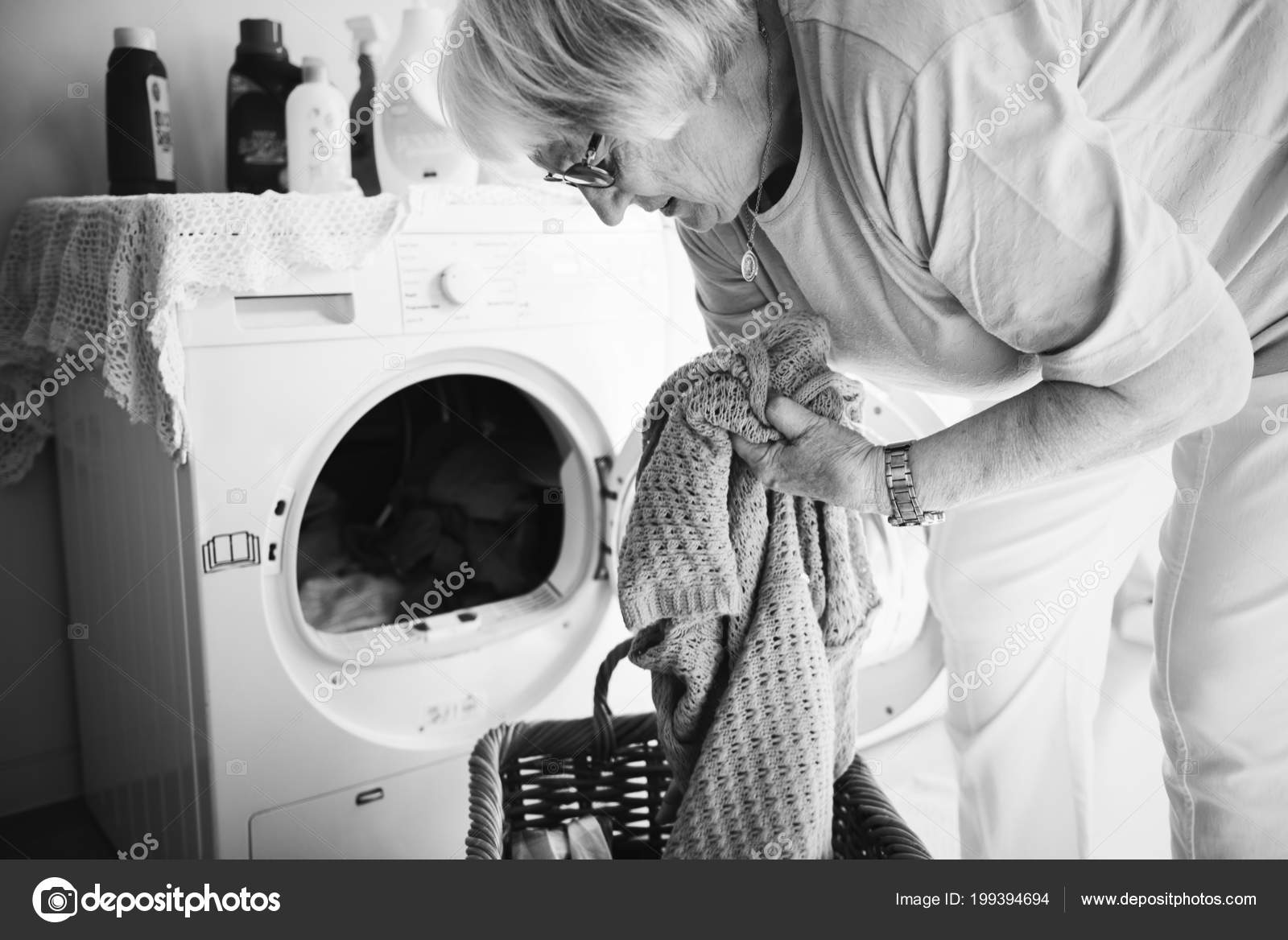 Elderly Woman Doing Laundry Home — Stock Photo © Rawpixel #199394694