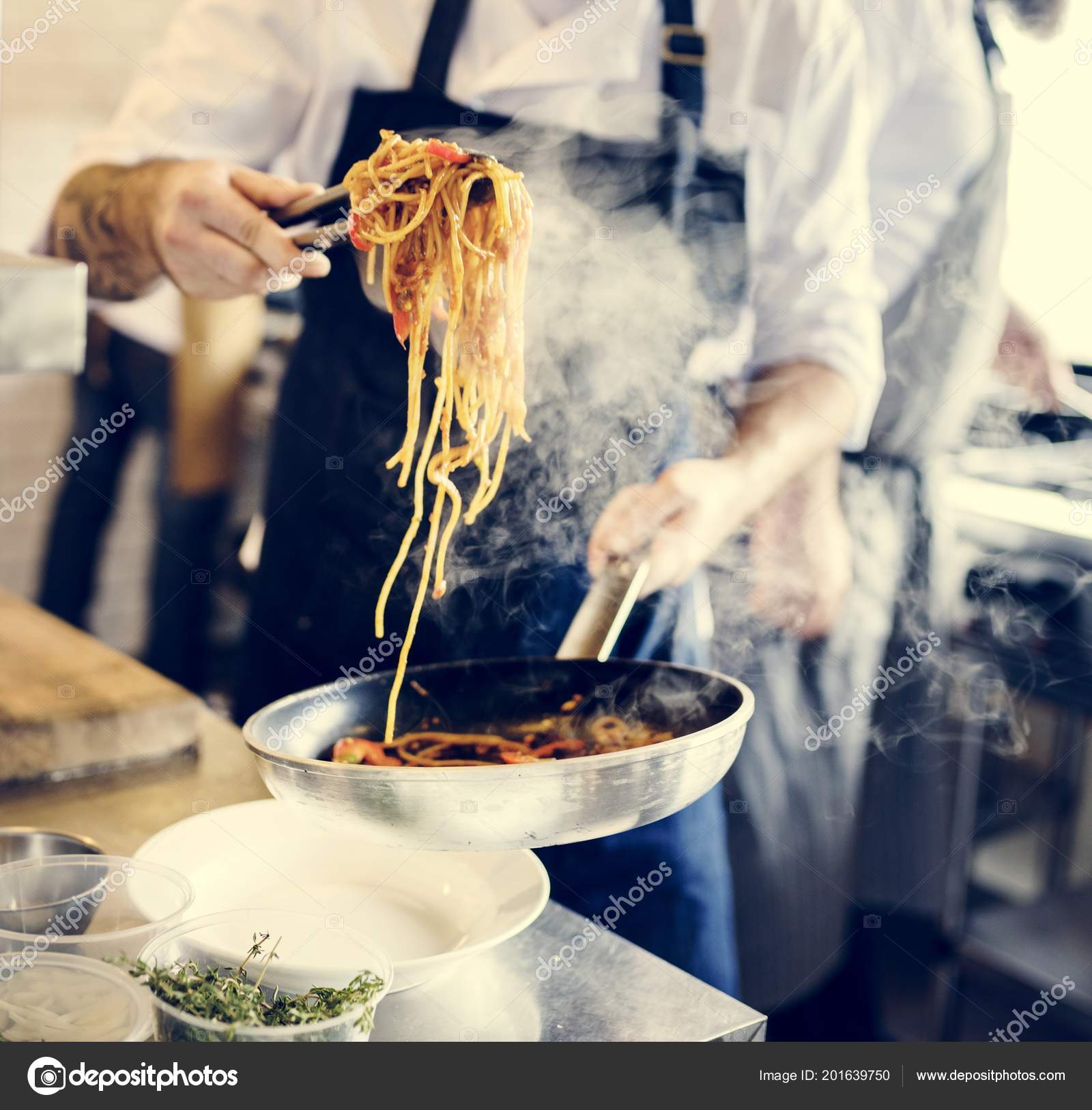 Chef Cooking Spaghetti Kitchen Stock Photo by ©Rawpixel 201639750