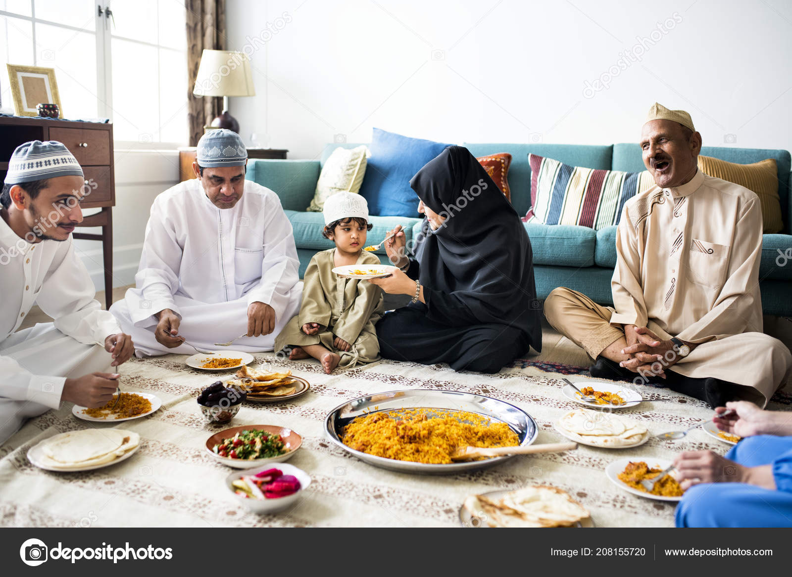 Muslim Family Having Dinner Floor Stock Photo by ©Rawpixel 208155720