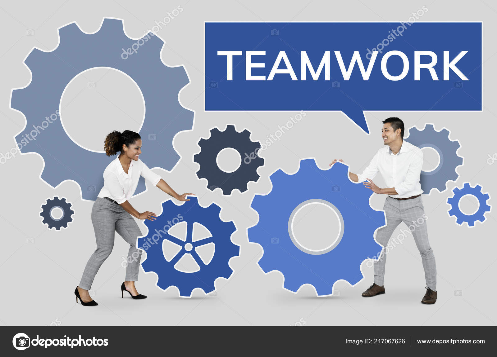 Business People Gears Focusing Teamwork Grey Backdrop Stock ...