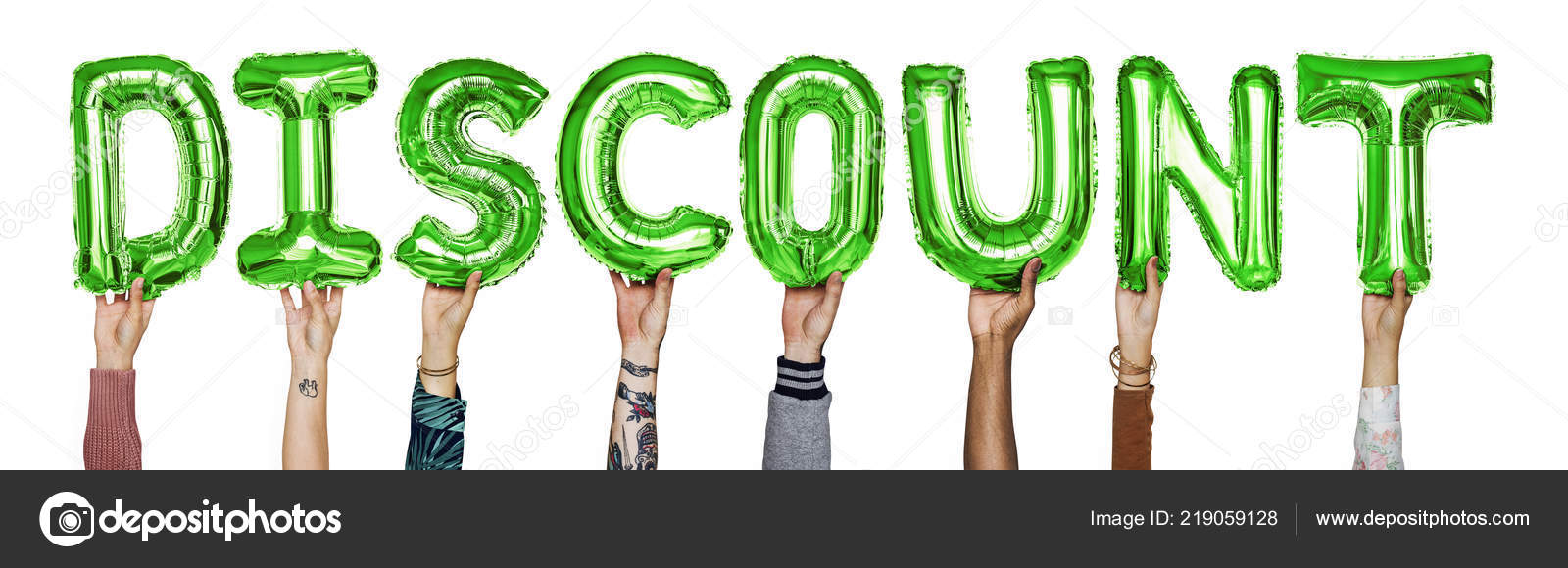 Globos Alfabeto Verde Que Forman Palabra Descuento — Foto de stock ...