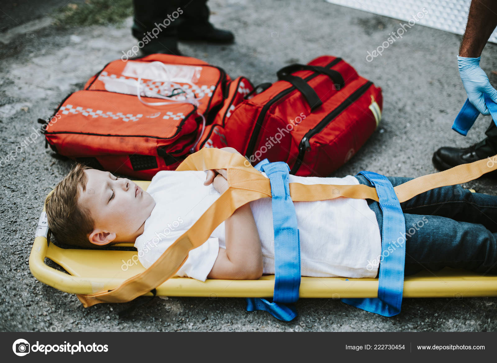 Young Injured Boy Lying Ambulance Stretcher Stock Photo by ©Rawpixel ...