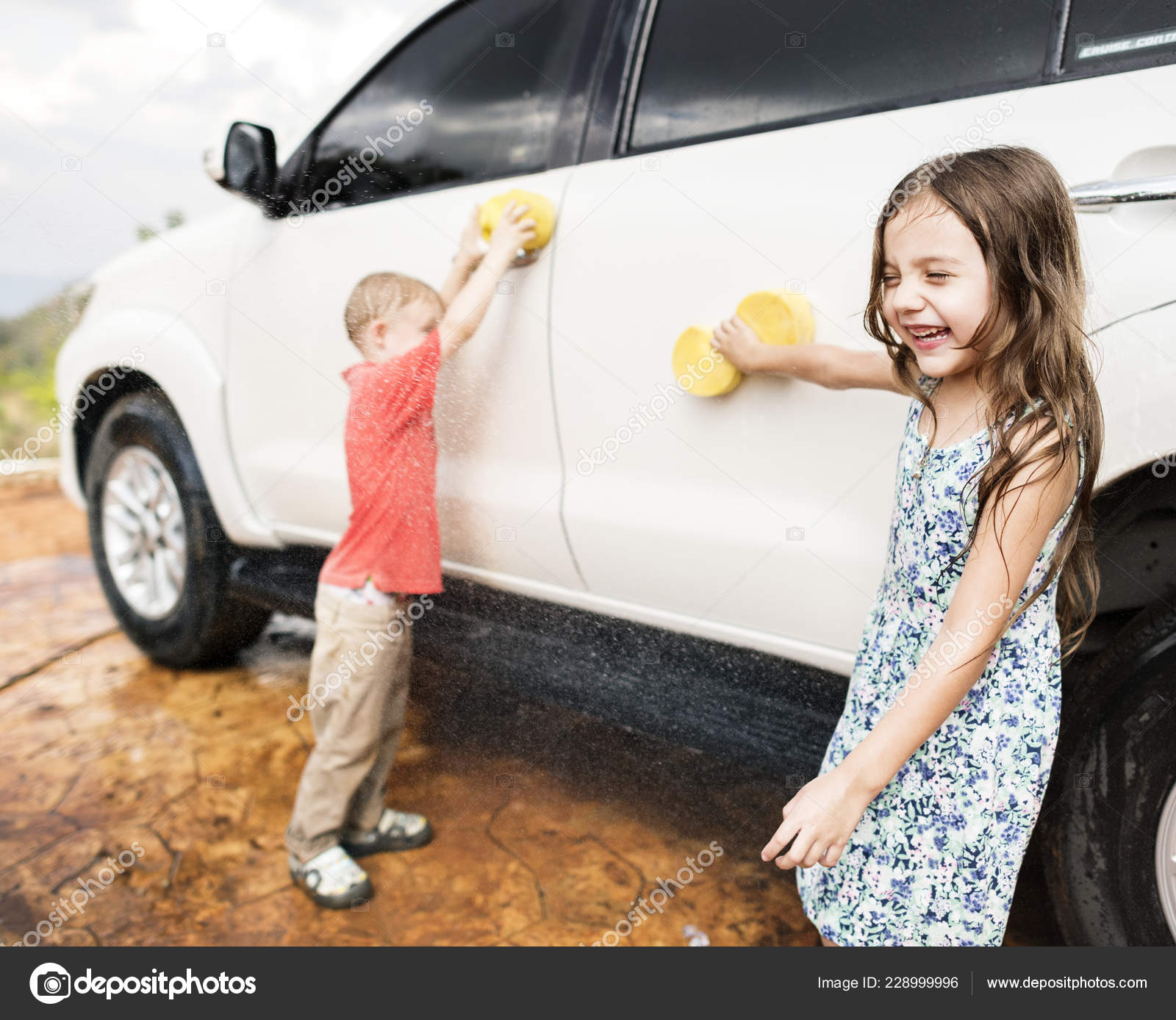 Kids Washing Car