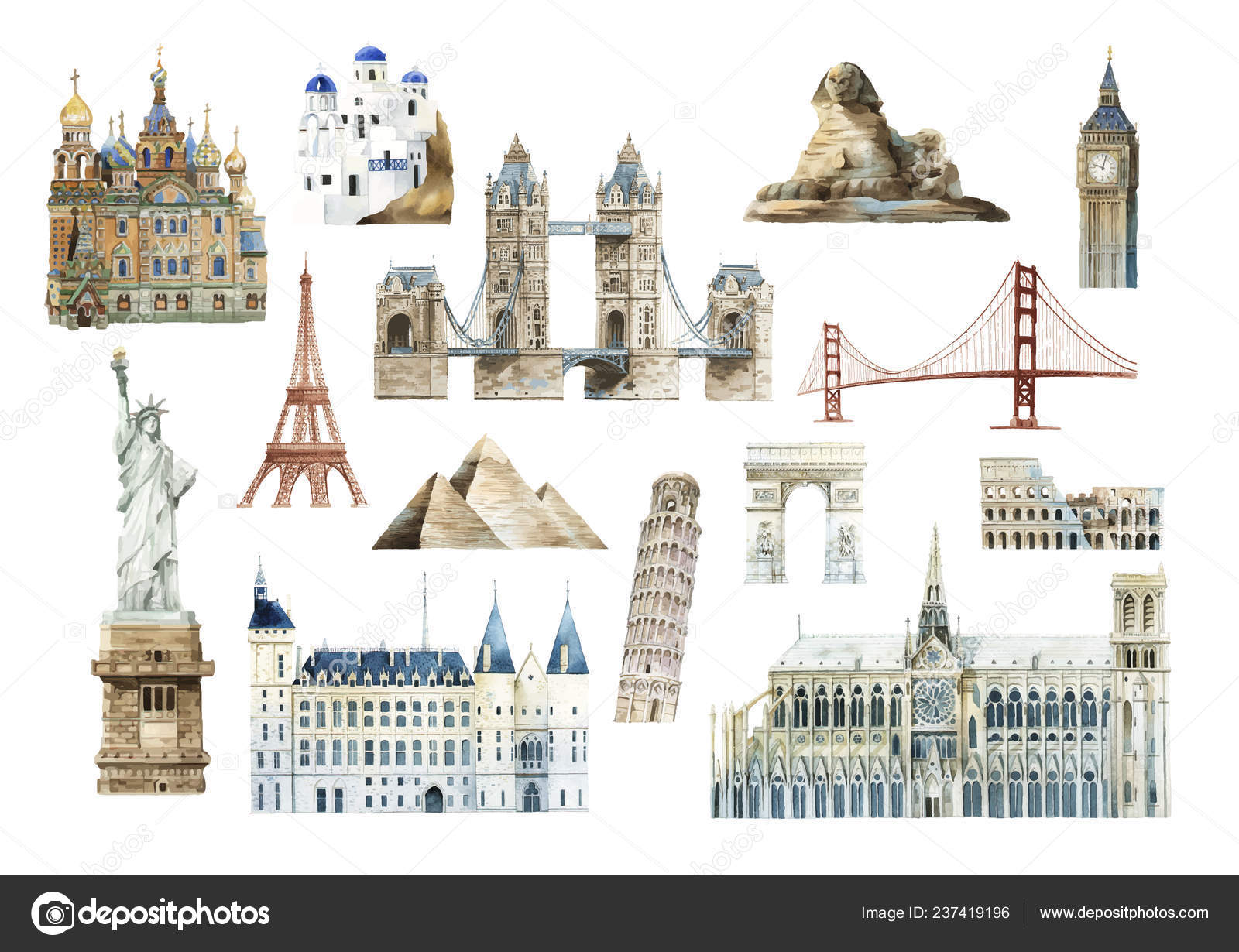 Set Famous Landmark Vectors Stock Vector by ©Rawpixel 237419196