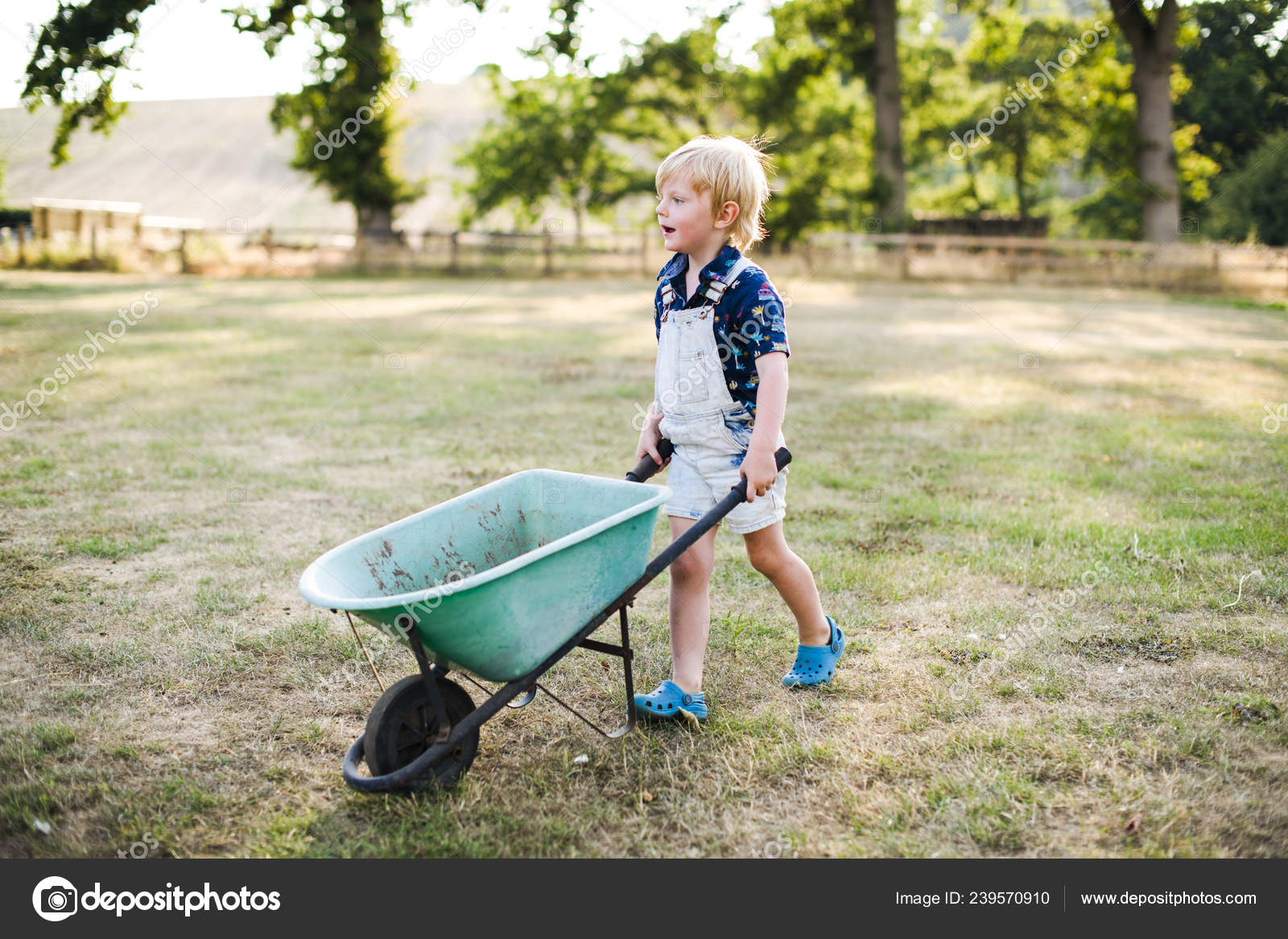 Young Boy Pushing Wheelbarrow Stock Photo by ©Rawpixel 239570910