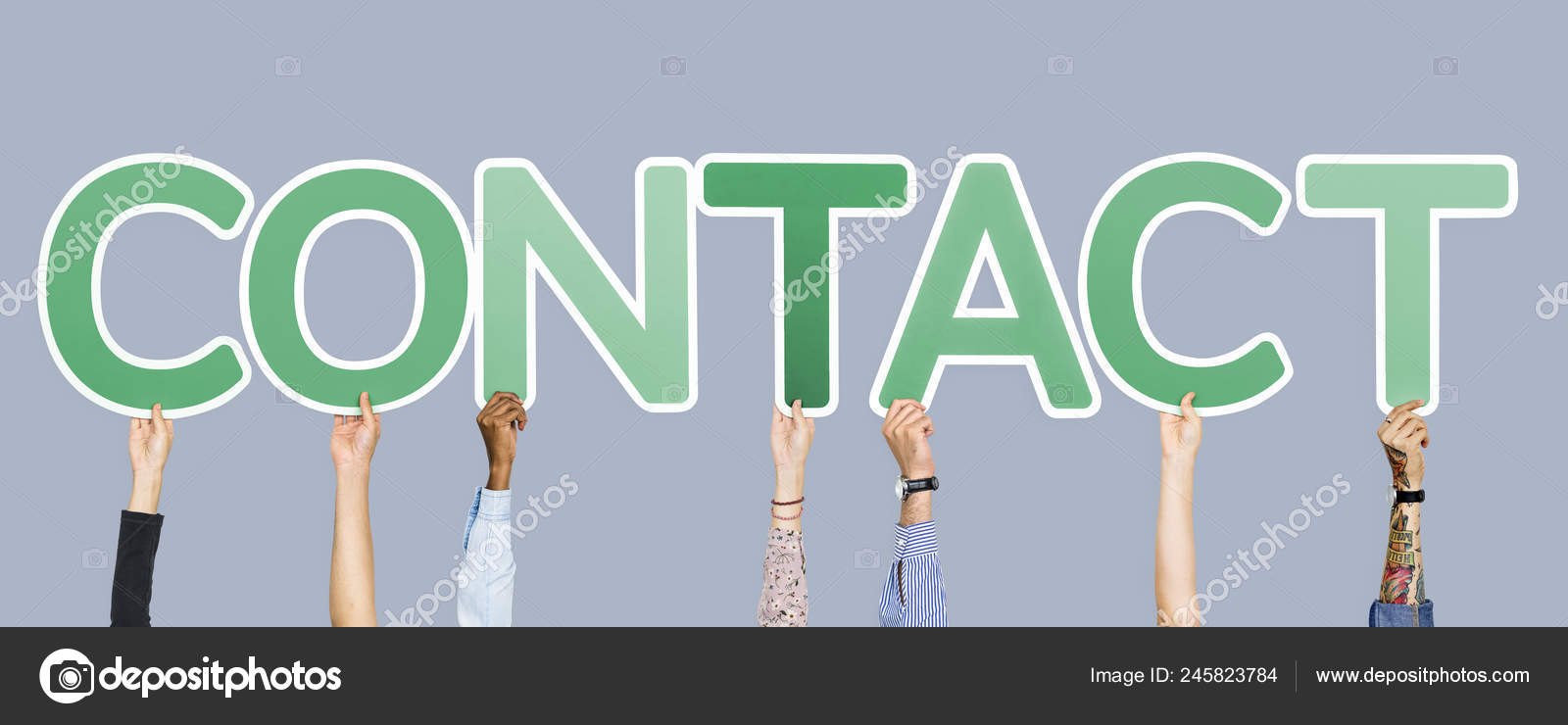 Hands Holding Green Letters Forming Word Contact — Stock Photo ...