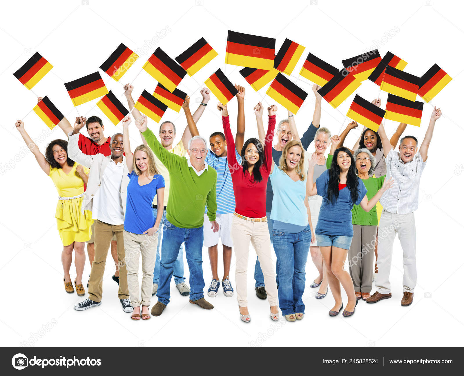 Multi Ethnic Group Diverse Happy People Holding National Flag Germany ...