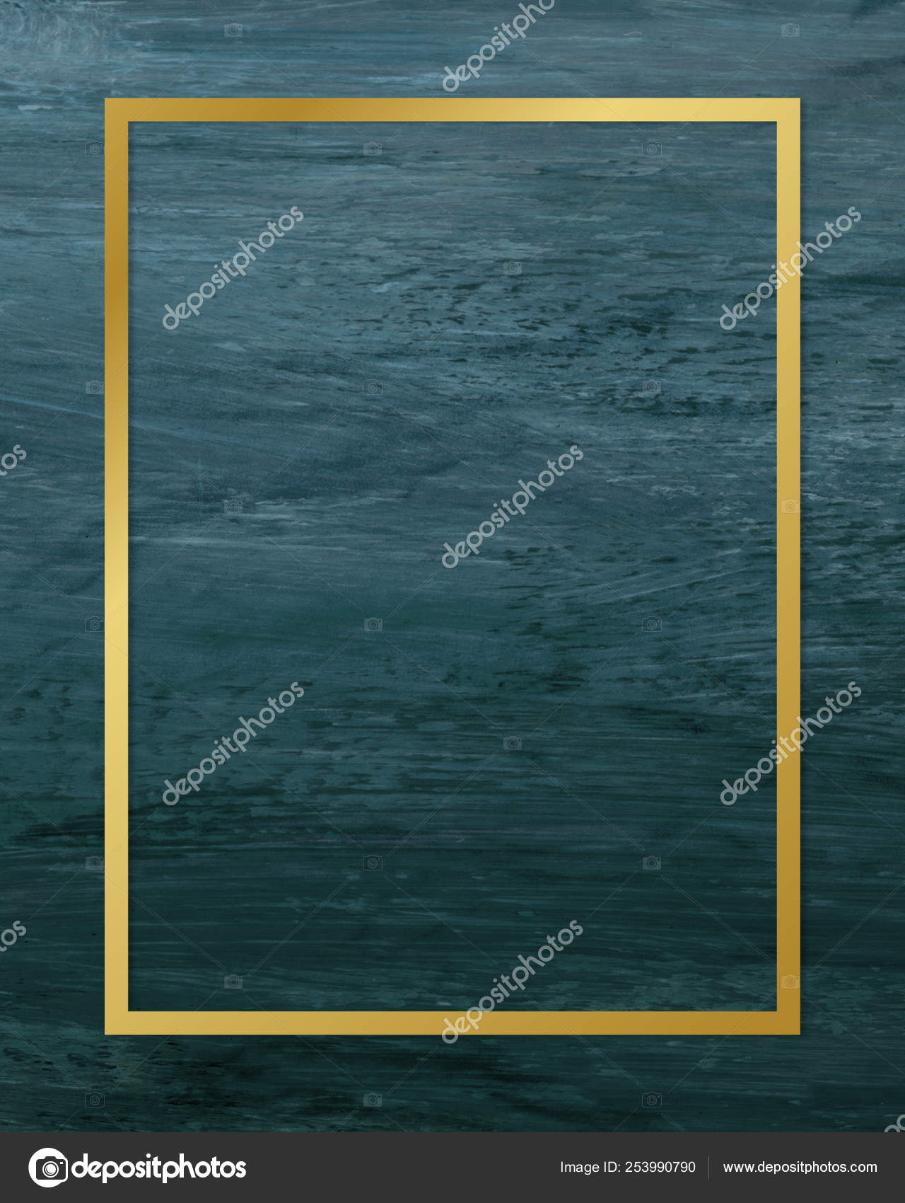 Gold Rectangle Frame Blue Brushstroke Textured Background — Stock Photo ...