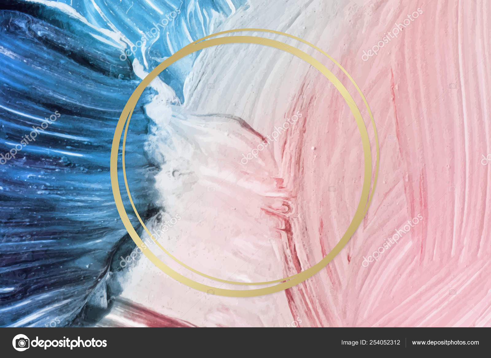 Gold Frame Pink Blue Paintbrush Stroke Patterned Background Vector ...
