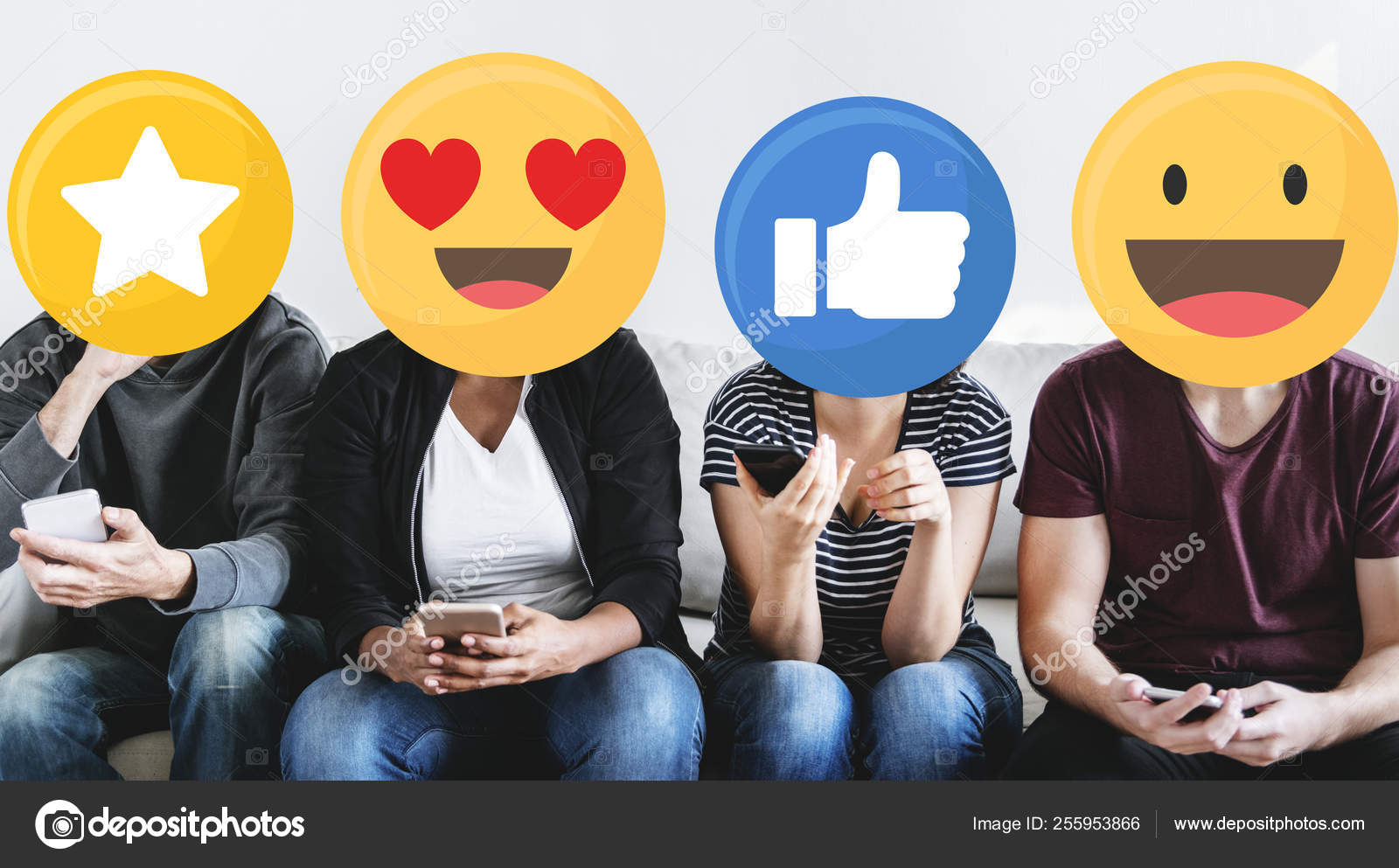 Diverse People Positive Emoticons Using Mobile Phones — Stock Editorial ...