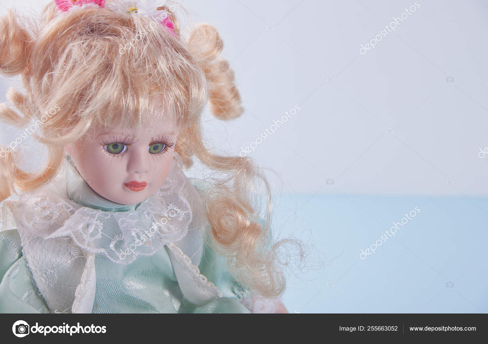 Cute vintage doll on the blue background — Stock Photo © Zulfiska ...