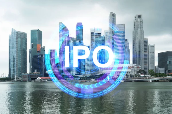 IPO icon hologram over panorama city view of Singapore, the hub of ...