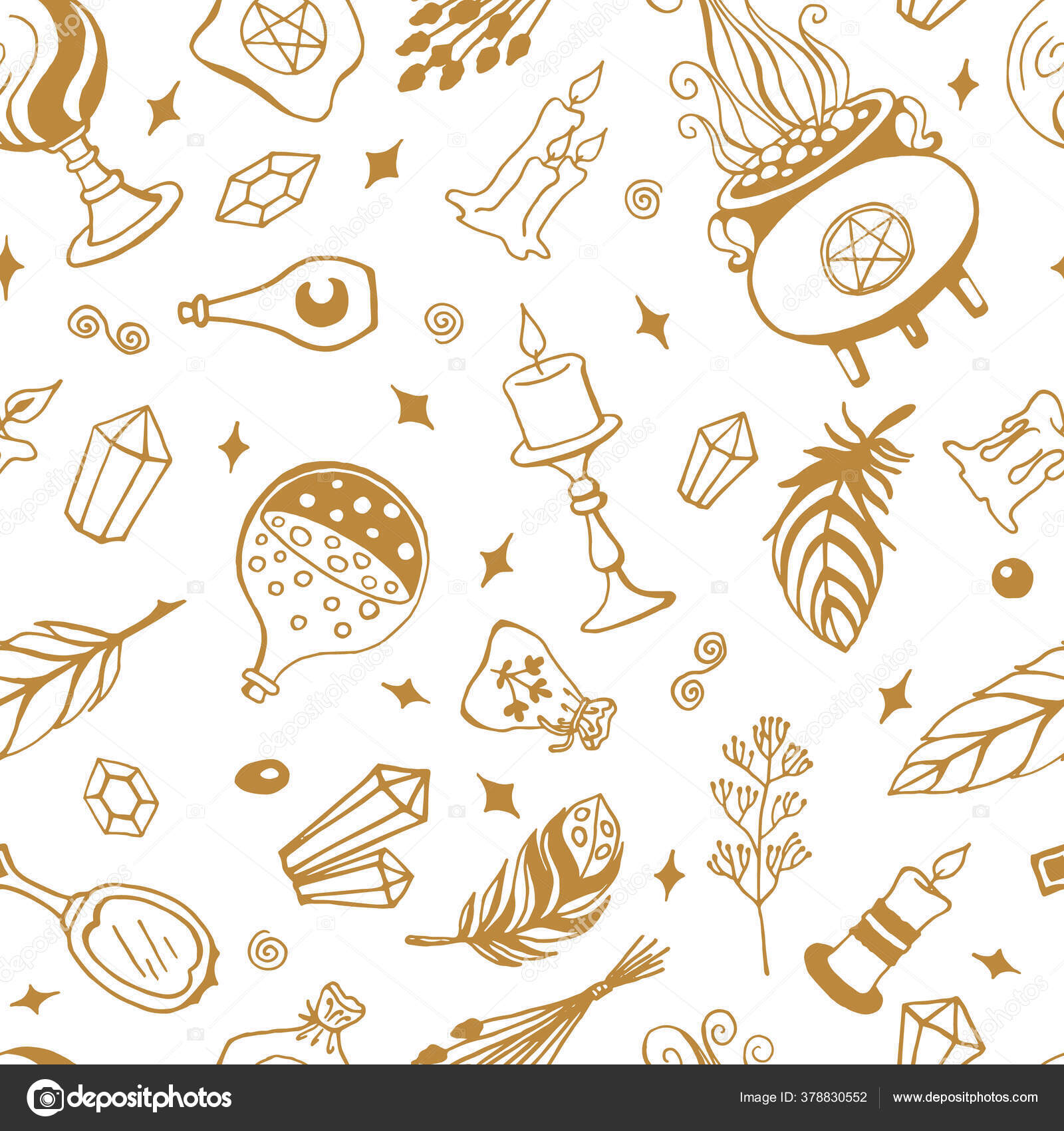 Witchcraft Magic Background Witches Wizards Vector Seamless Pattern ...