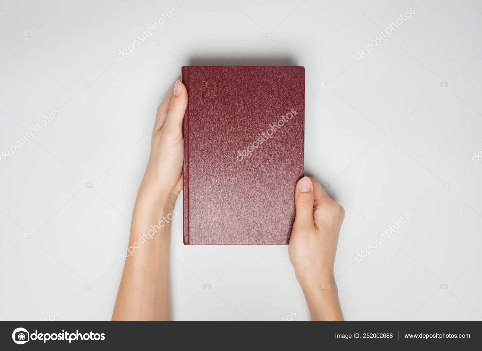 Hands hold the red book(diary) cover isolated white. — Stock Photo ...