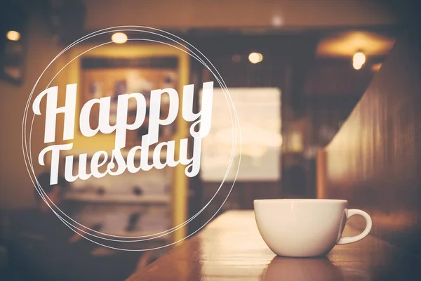 Happy tuesday on notebook , pencil and coffee cup with vintage f Stock ...