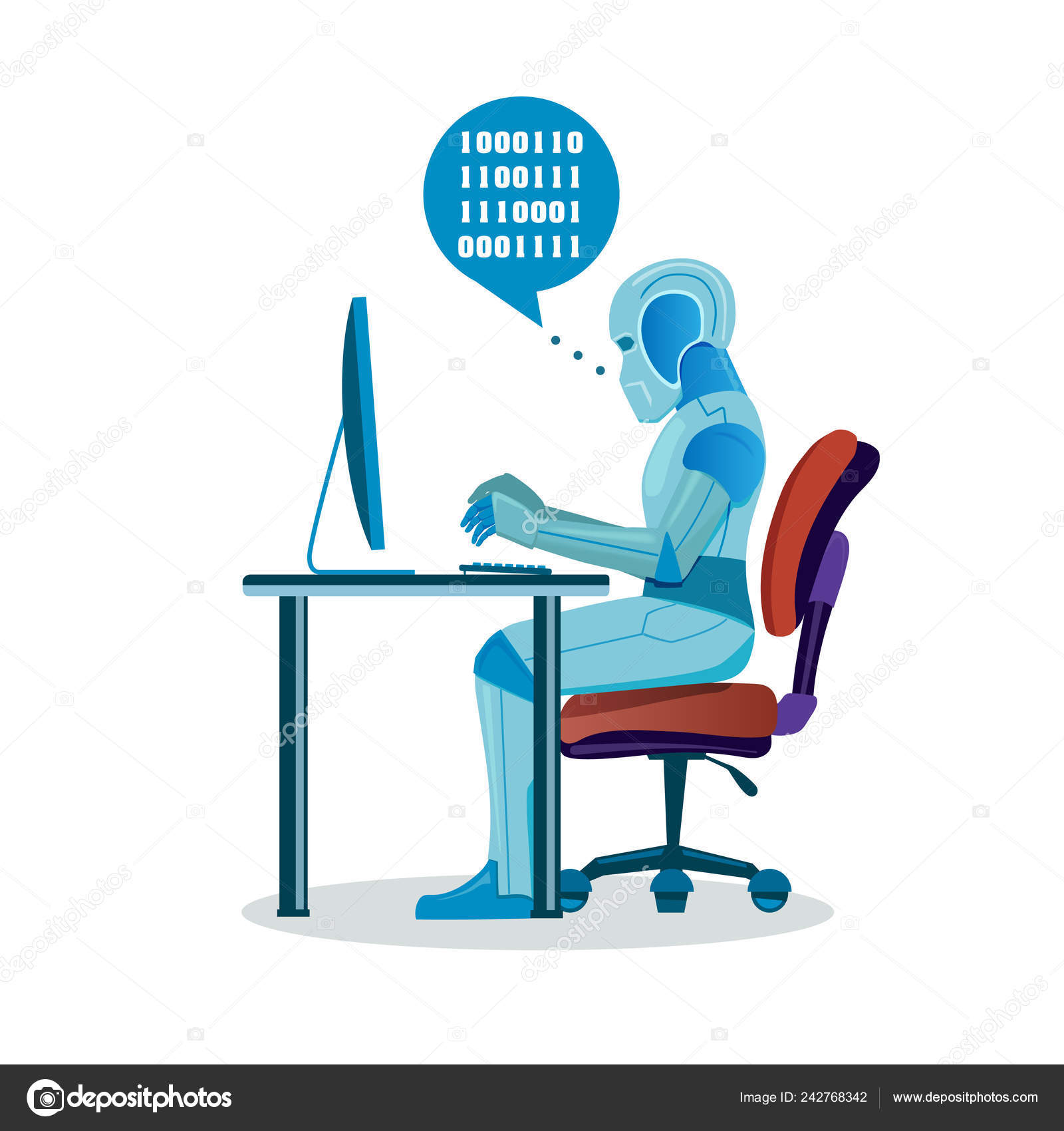Modern Robot Working With Computer Stock Vector Image by ©sonar512 ...