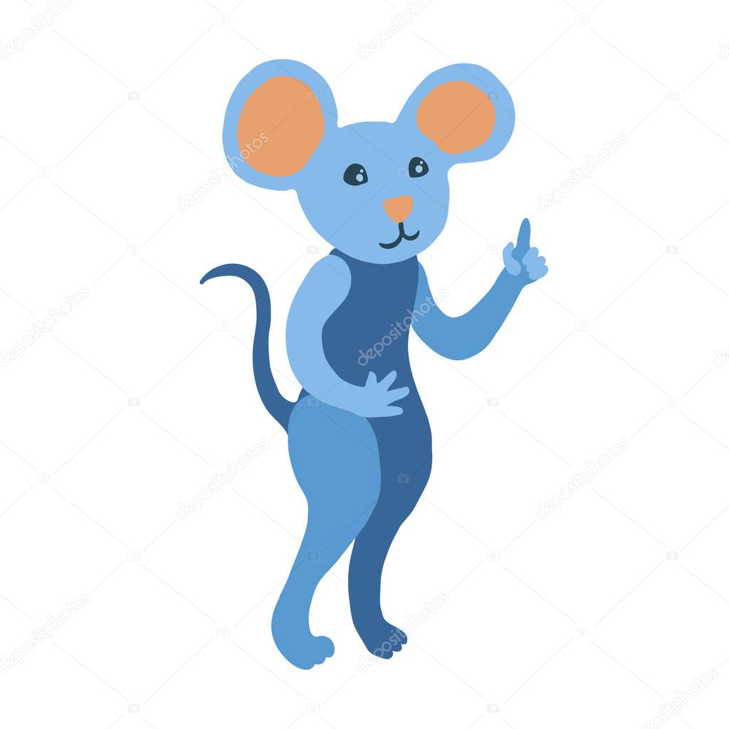Vector colorido ilustraci n plana de dibujos animados azul lindo rat n reflexivo de pie en las ...