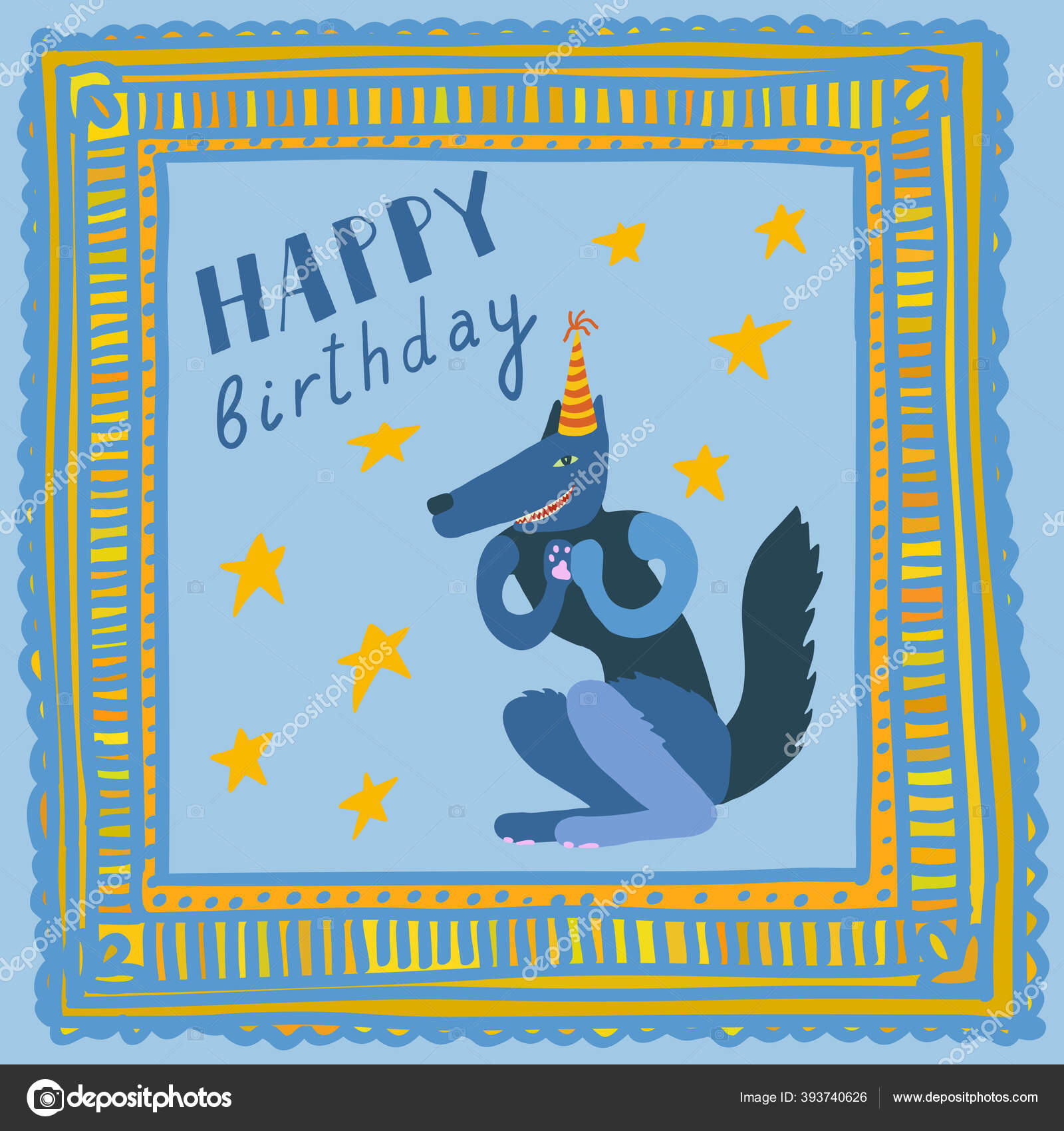 Square Happy Birthday Card Hand Lettering Hand Drawn Golden Frame Stock ...