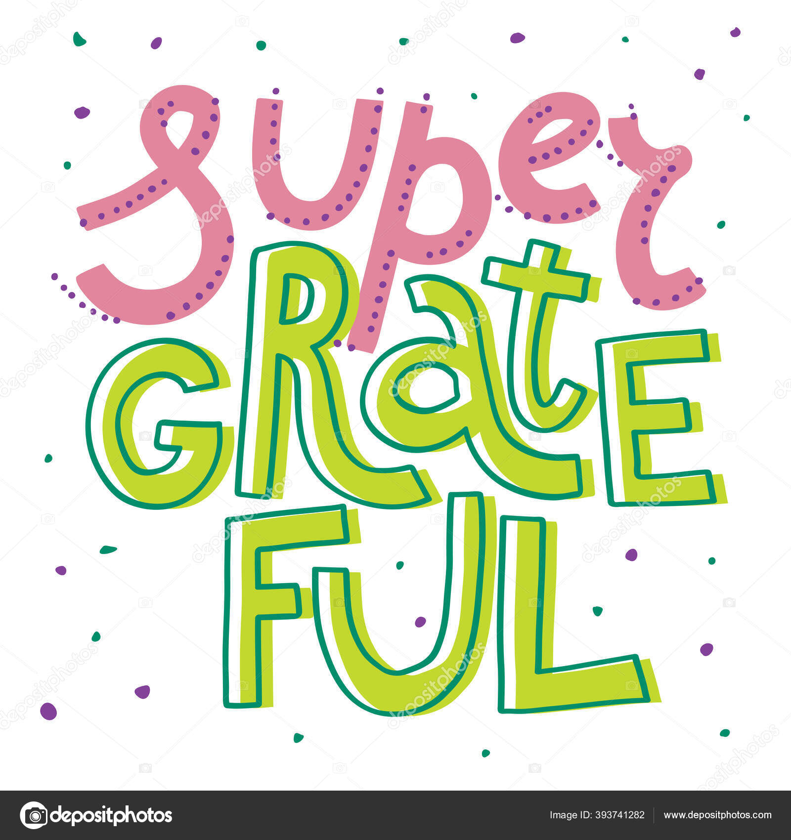 Square Thank You Card Words Super Grateful Hand Drawn Lettering Stock ...