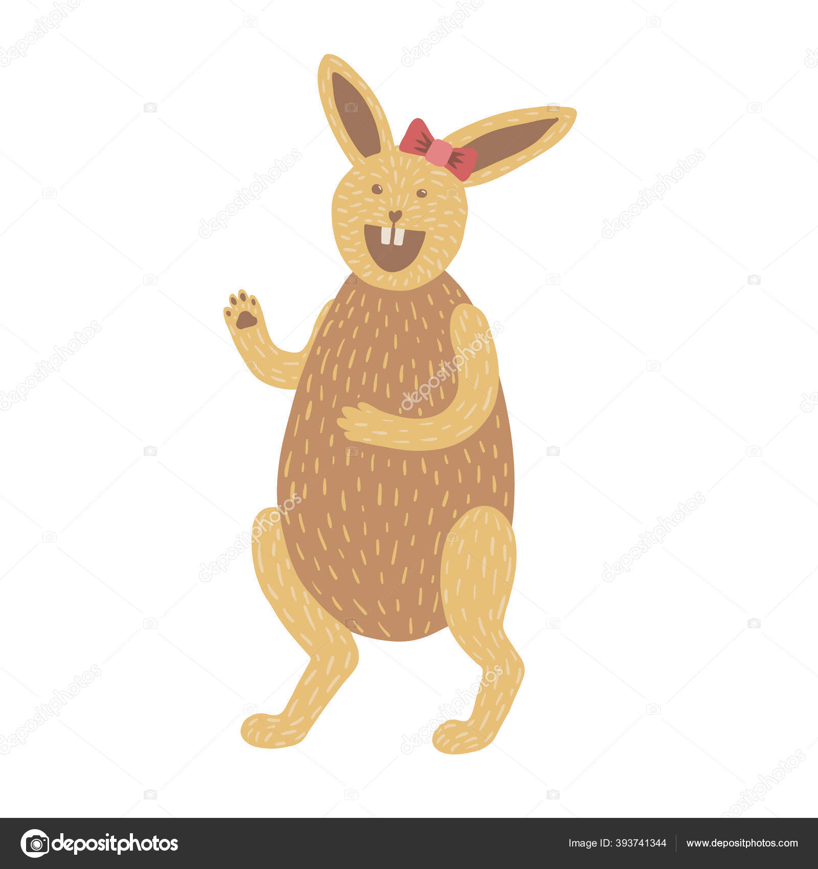 Colorful Vector Illustration Cute Brown Bunny Character Wearing Red ...