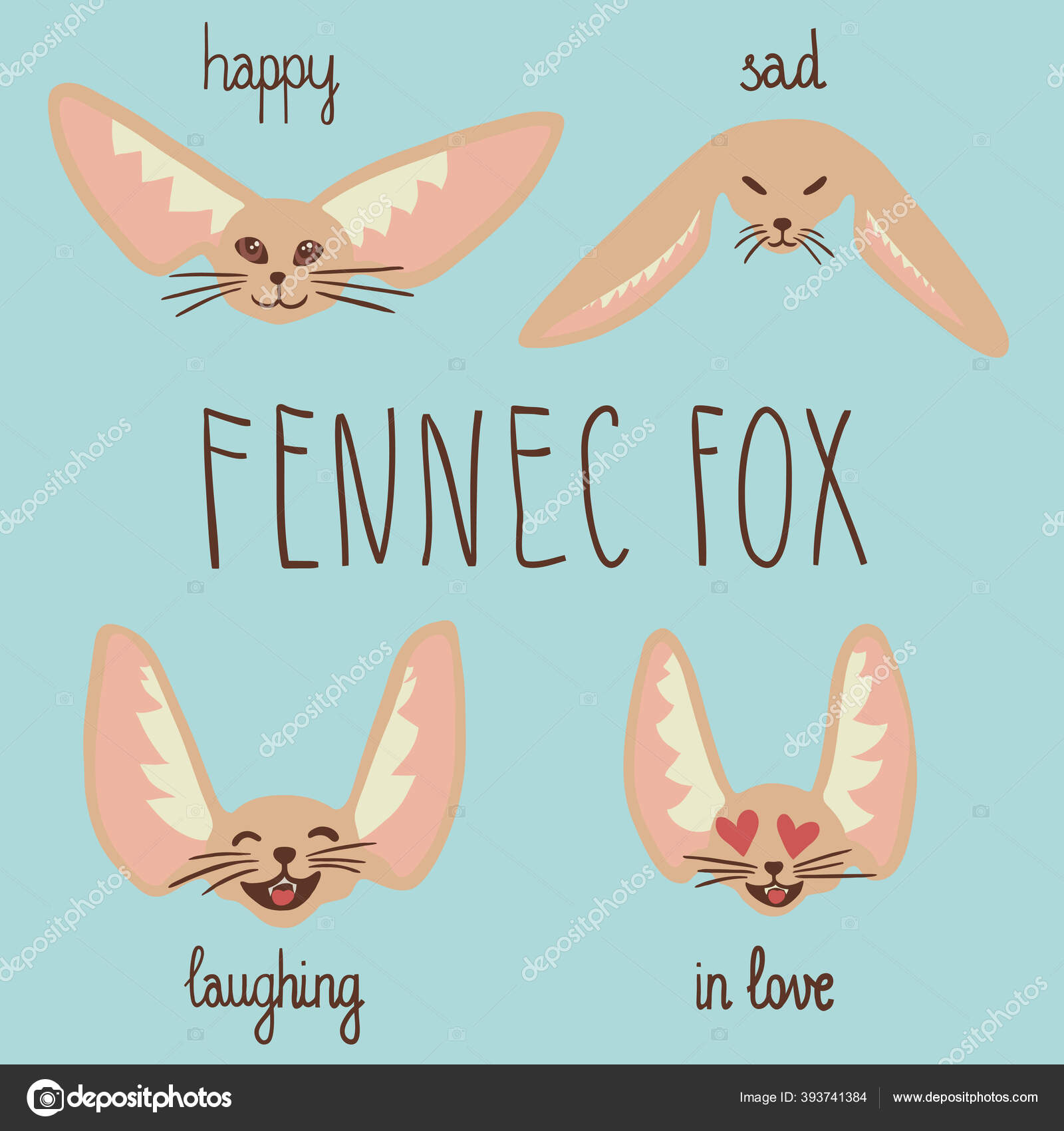 Vector Illustration Cute Happy Fennec Fox Head Ears Whiskers Beige ...
