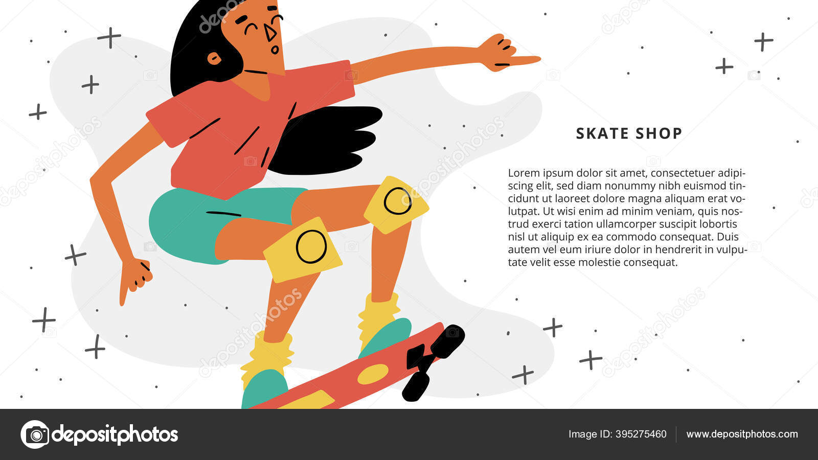 Skateboarding banner. Colorful illustration of skater girl jumping ...