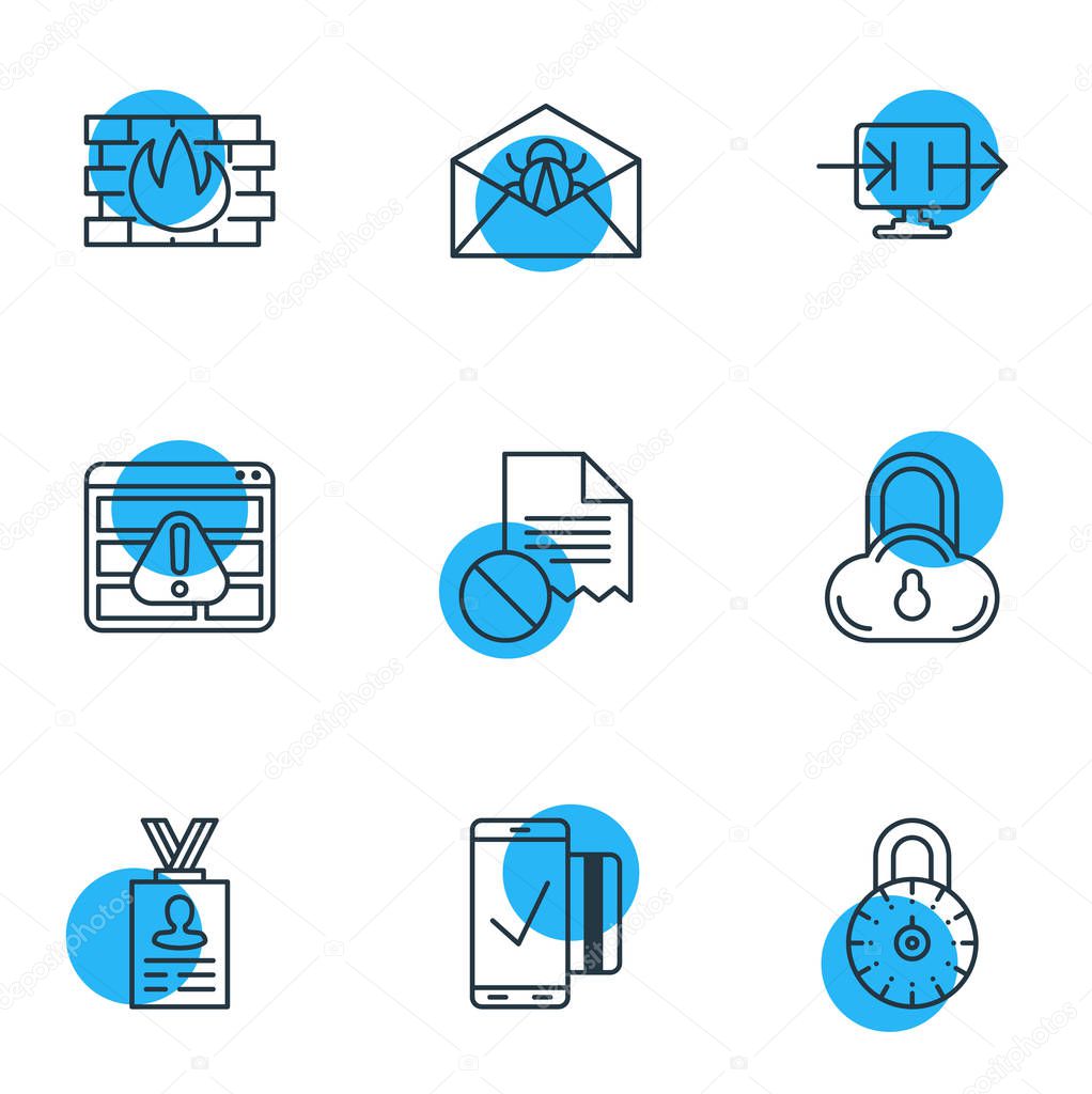 Ilustración vectorial de 9 iconos de datos estilo de línea. Conjunto ...