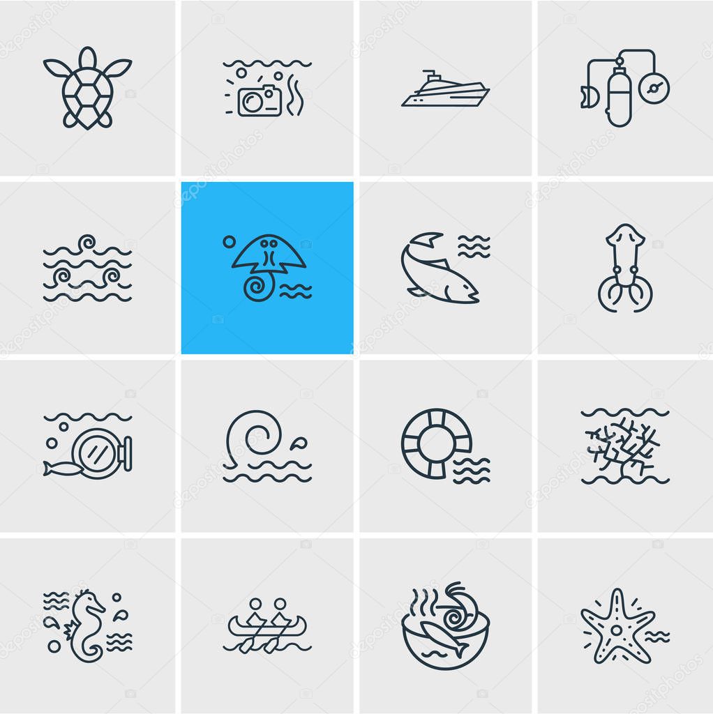 Ilustración vectorial de 16 iconos marítimos estilo línea. Conjunto ...