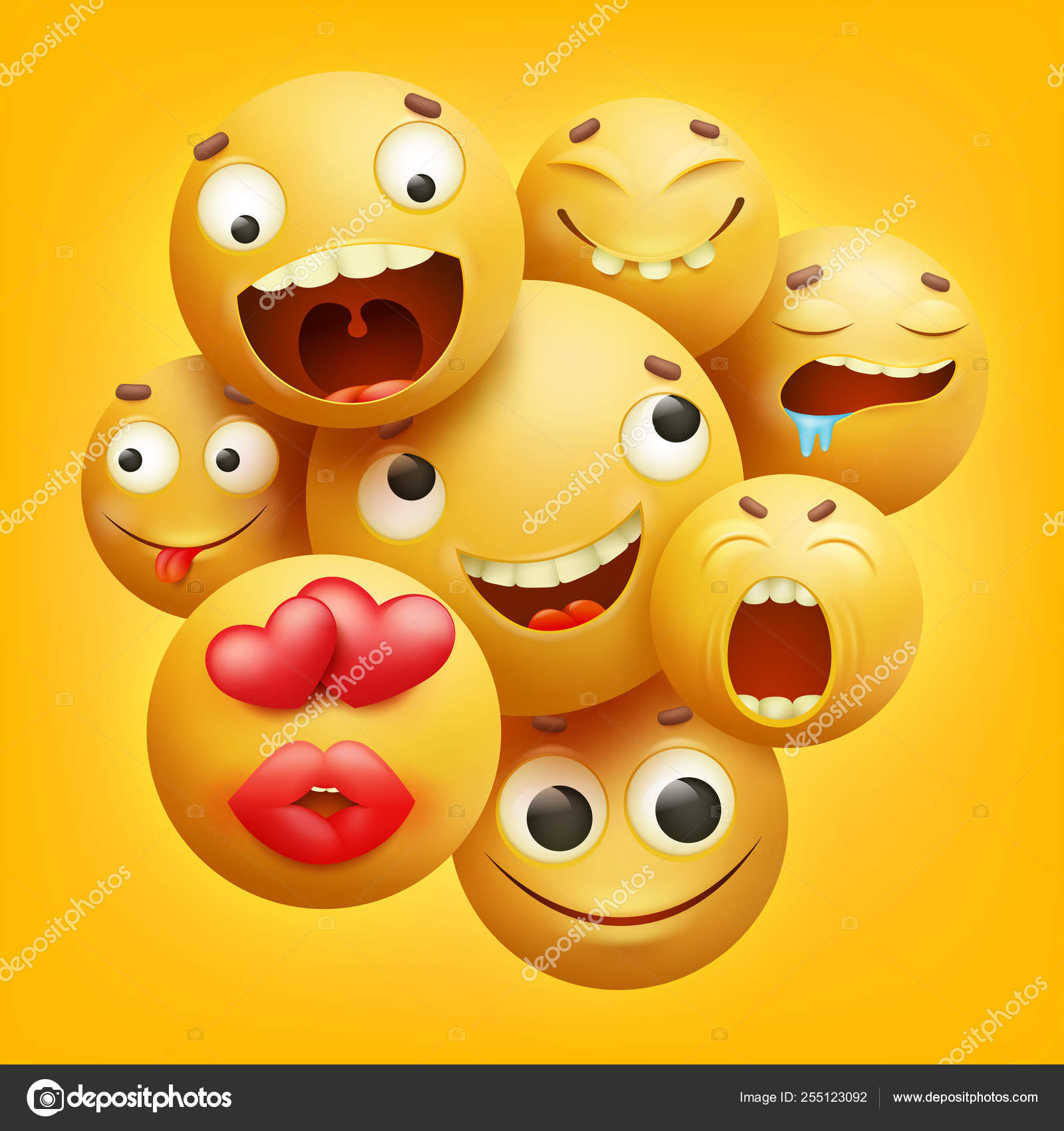 Group of yellow smiley cartoon emoji characters Stock Vector Image by ...