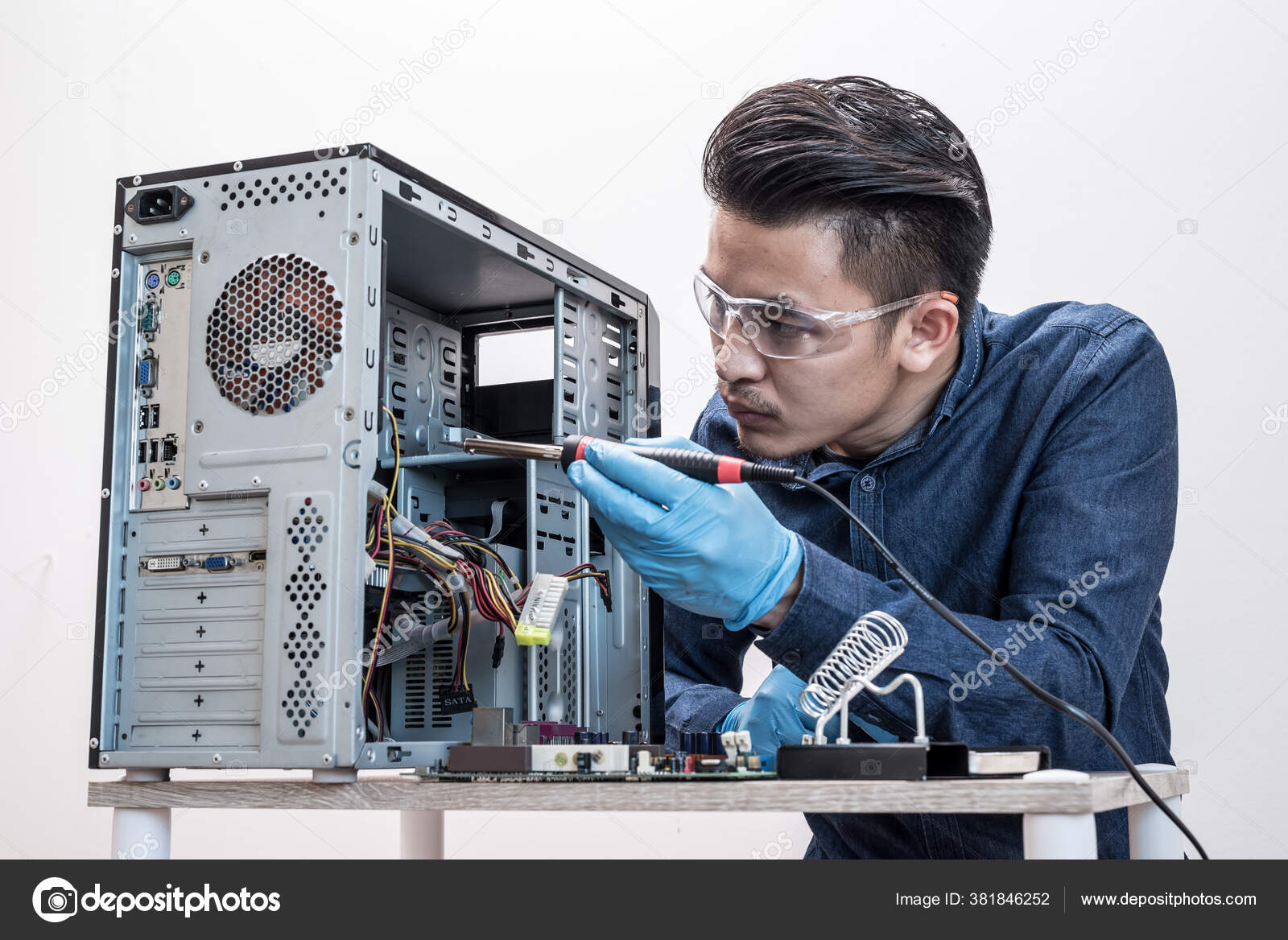 Technician Repairing Computer Mainboard Soldering Lab Concept Computer ...
