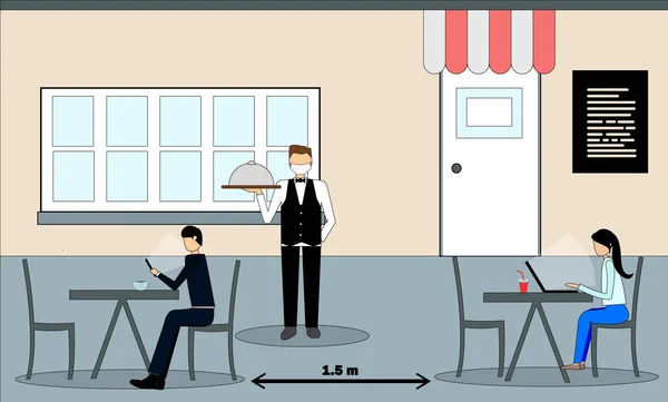 Post quarantine. Restaurant after quarantine. Social distancing limited ...