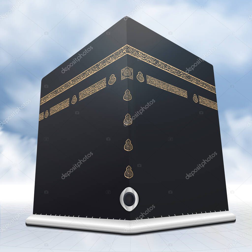 Diseño realista de Kaaba Con piedra negra para una peregrinación de ...