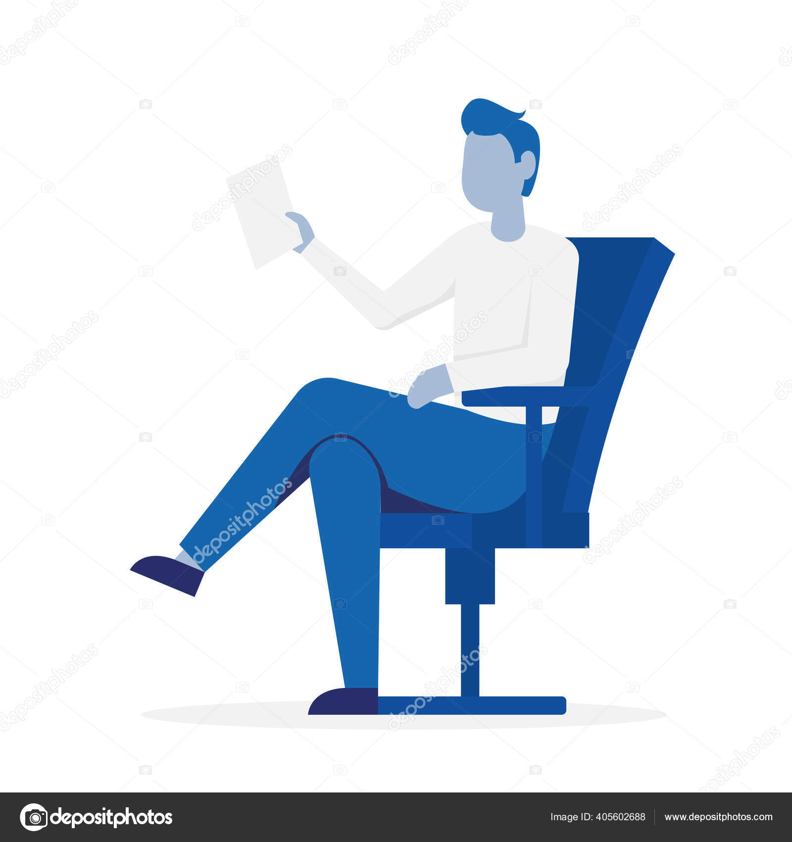 Man Sitting Office Chair Holding Document Side View Flat Cartoon Stock ...