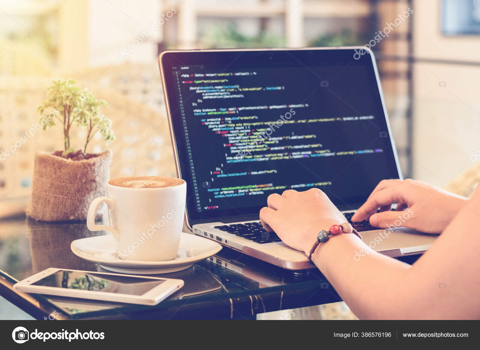 Programmer Typing New Lines Html Code Laptop Hand Closeup Working — Stock Photo © Kosalism ...