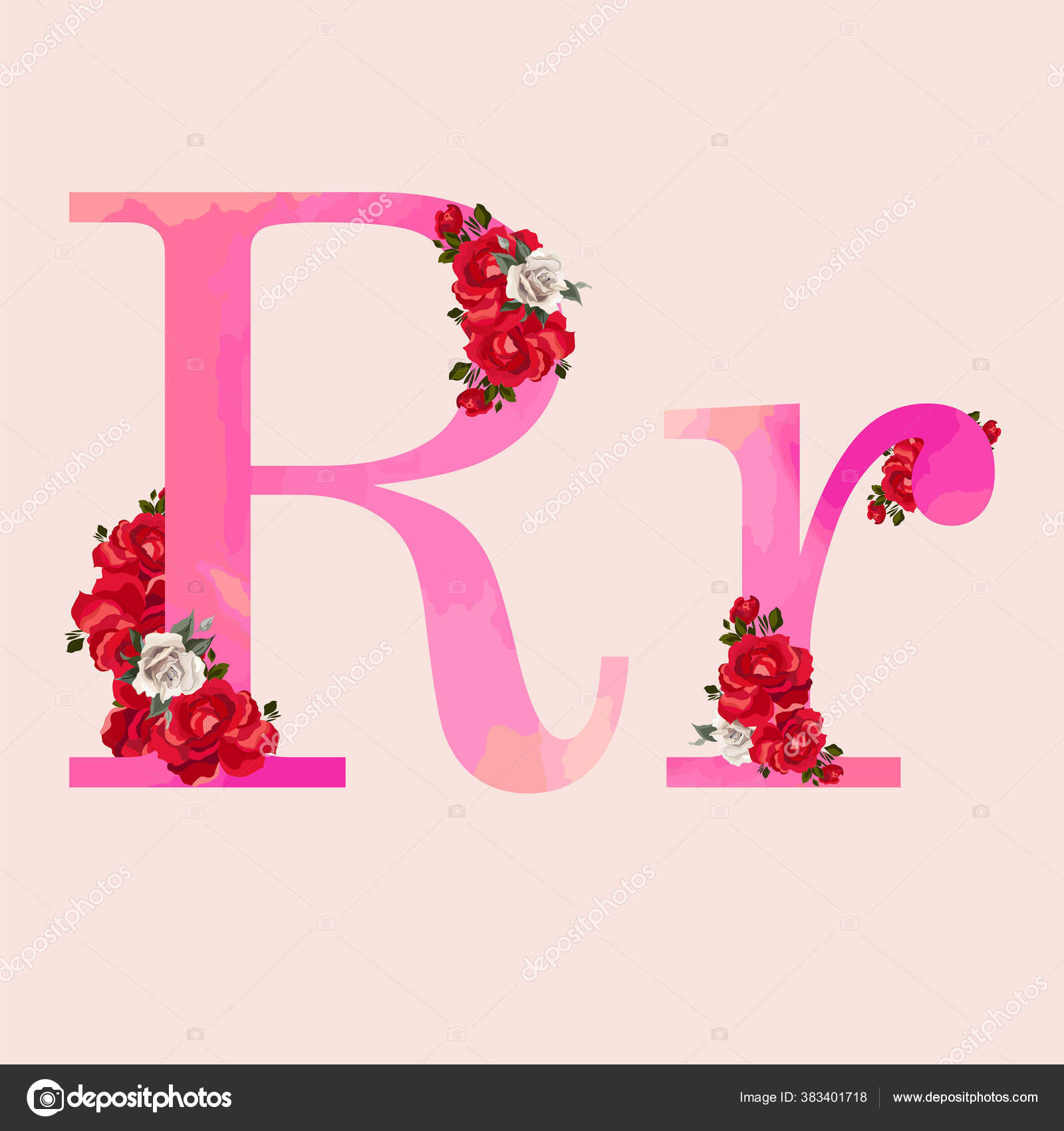 Floral Alphabet Pink Watercolor Effect Letter Flower Bouquet ...
