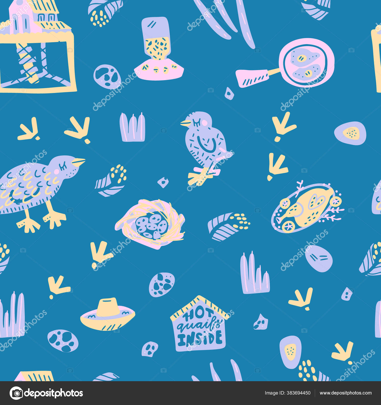 Quail Farming Hand Drawn Vector Design Textre Background Package Merch ...