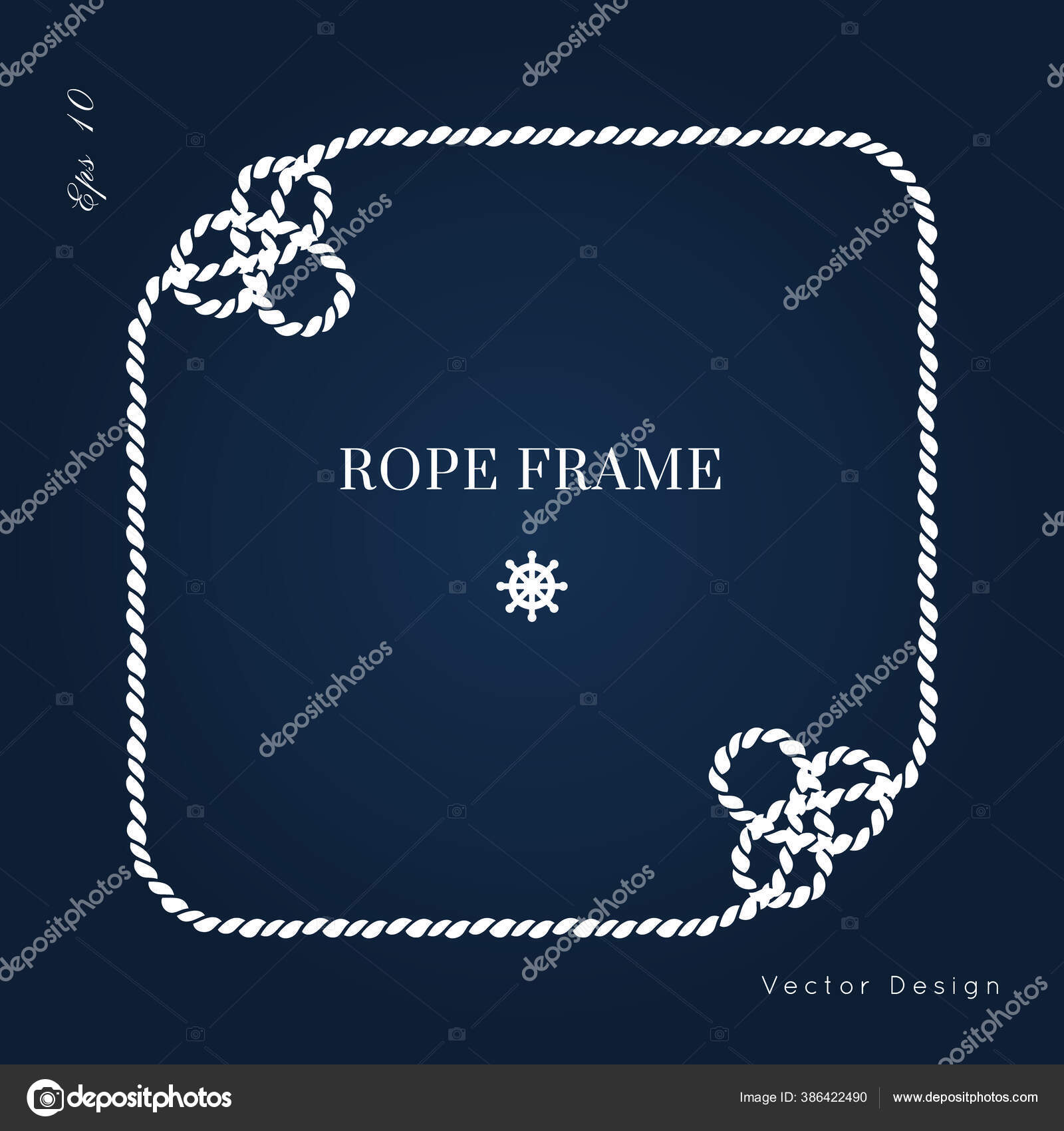 Rope Knot Border Vector Design Isolated Marine Frame Blue White — Stock ...