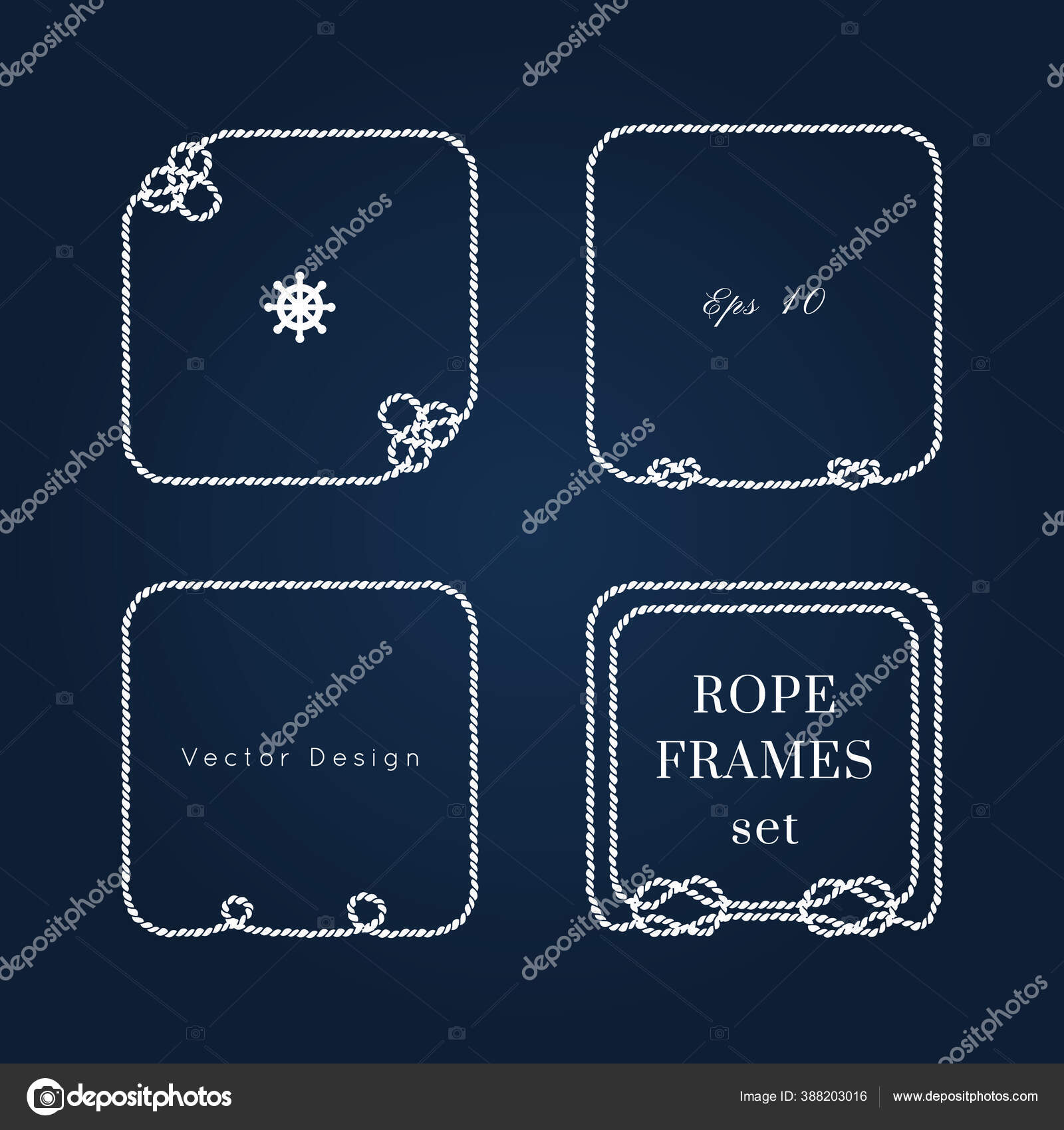 Rope Knot Border Vector Designs Set Isolated Marine Frame Blue Stock ...