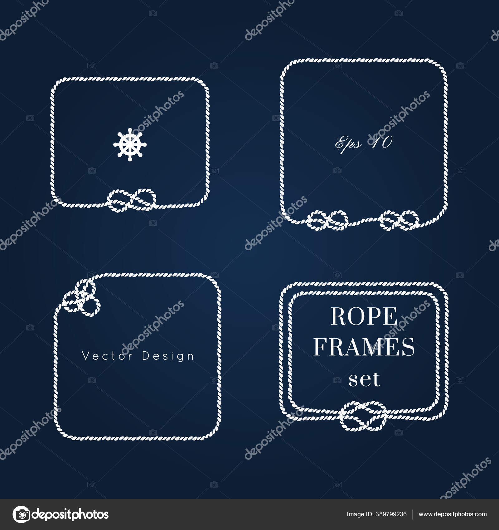 Rope Knot Border Vector Designs Set Isolated Marine Frame Blue Stock ...
