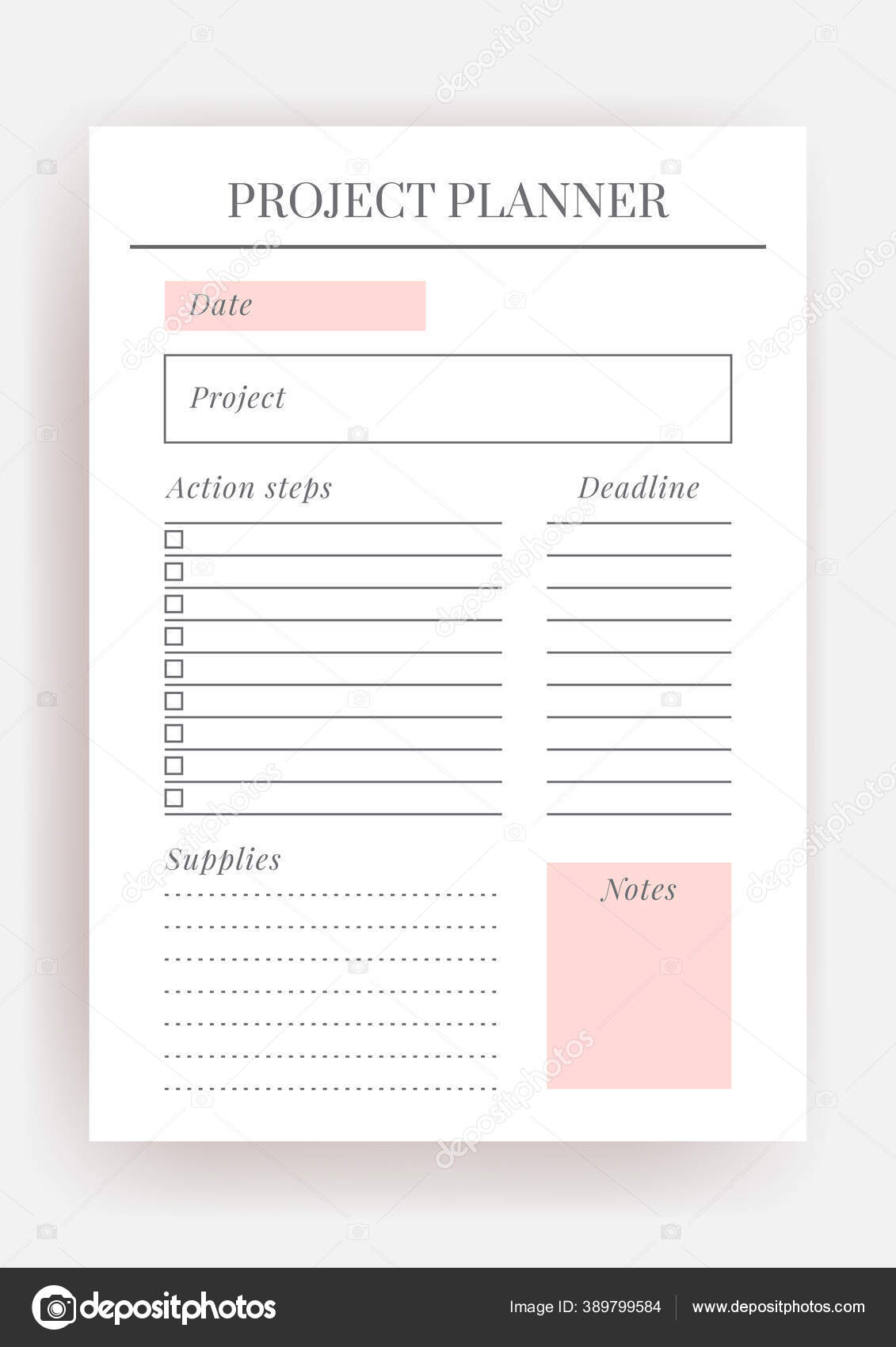 Paper Size Vector Planner Template Blank Printable Vertical Notebook ...