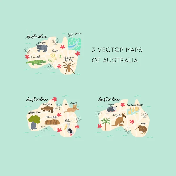 Drawn Map Australia Colorful Landmarks Illustration Design Kids Design ...