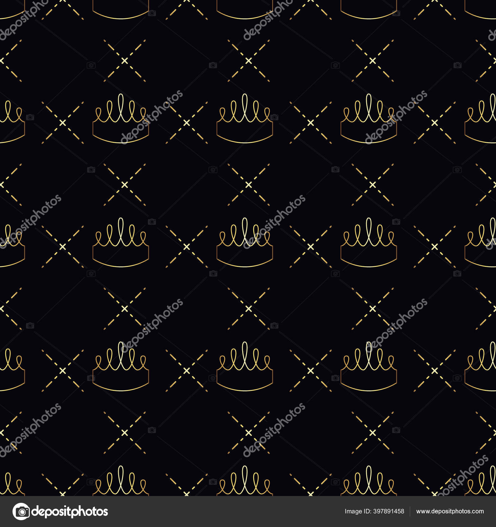 Golden Crown Seamless Vector Pattern Geometric Gold Outline Symbol ...