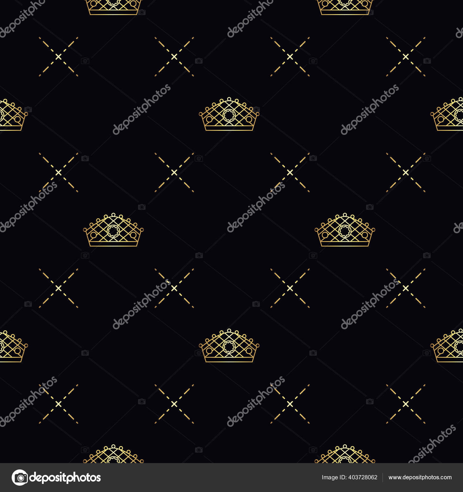Golden Crown Seamless Vector Pattern Geometric Gold Outline Symbol ...