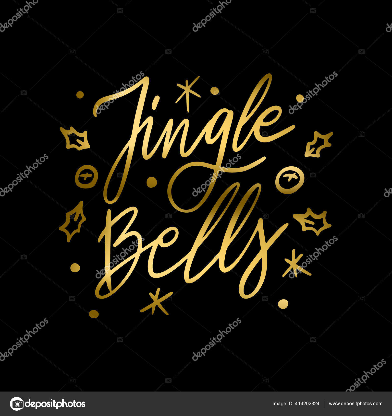 Hand Lettering Quote Jingle Bells Shiny Golden Glitter Texture Unique ...