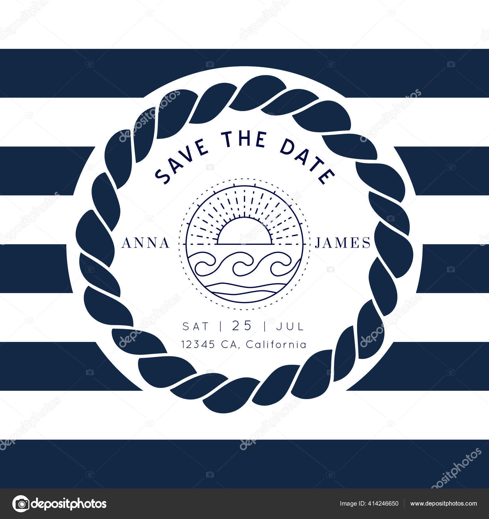 Nautical Wedding Invitation Vector Template Boat Sailor Theme Classic ...